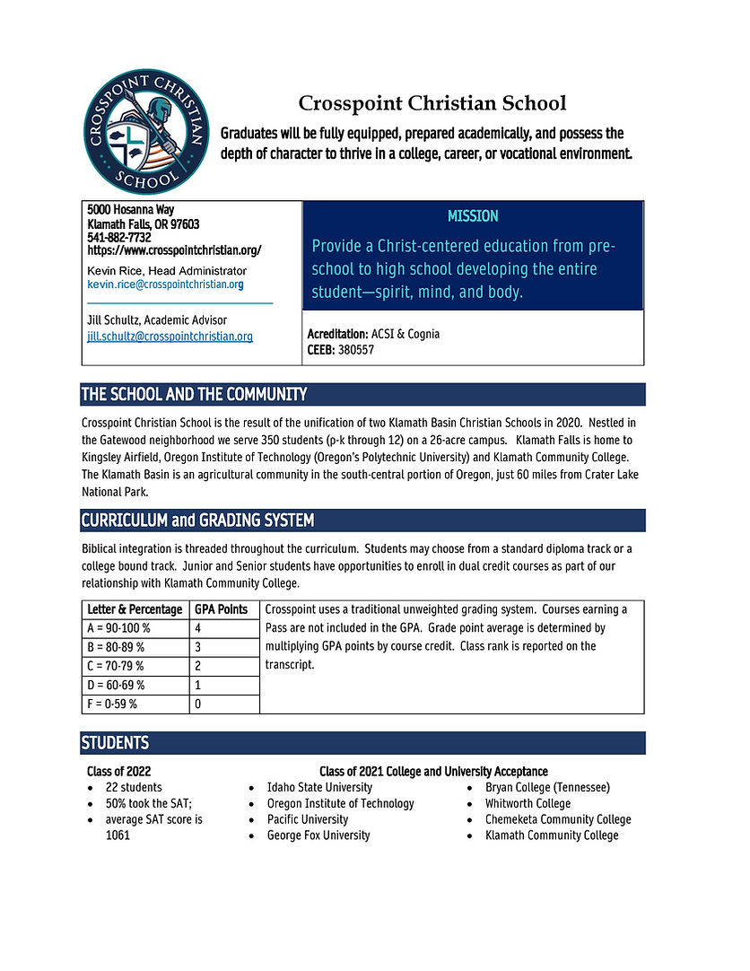 SCHOOL PROFILE | Crosspoint Christian